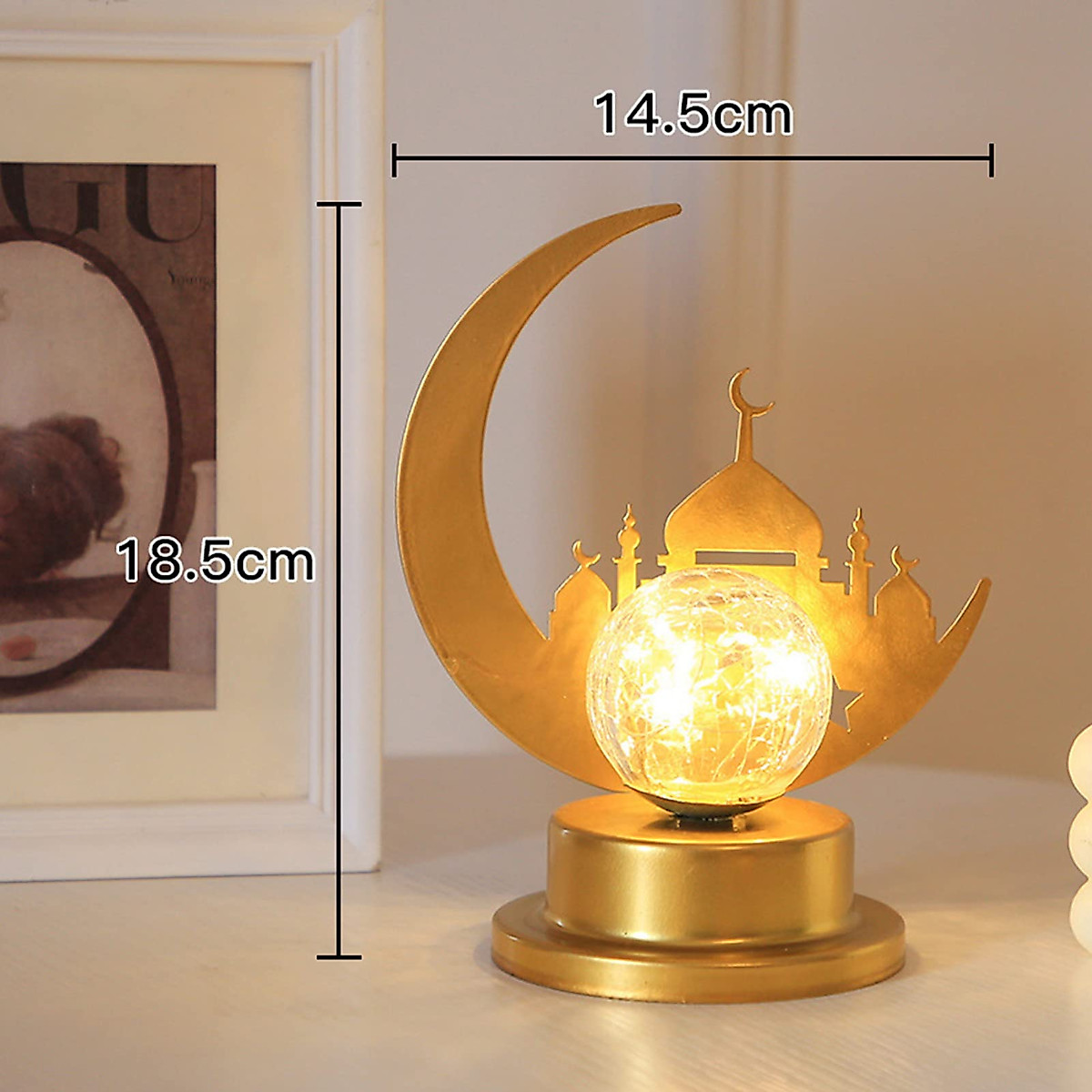 UPQRSG LED Desk Decorative Light, Magical Moon Night Light, Desktop Night Lamp, Moon Styling Iron Art Hollowed Out Supplies, Cordless Lamp for Home Bedroom Wedding PartyPalace
