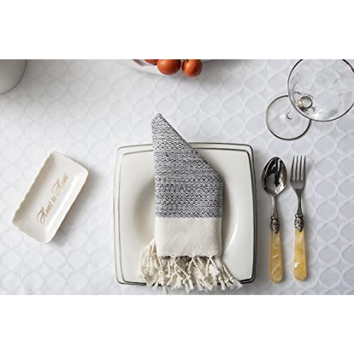 Smyrna Original Turkish Cloth Napkins Set of 6 | 100% Cotton, 18 x 18 Inches | Decorative Boho Table Napkins for Dining Table | Versatile Farmhouse Cloth Napkin for Dinner, Wedding and Parties (Gray)