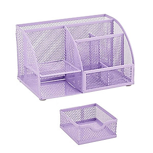 Annova Mesh Desk Organizer Office with 7 Compartments + Drawer/Desk Tidy Candy/Pen Holder/Multifunctional Organizer - Light Purple / Lavender