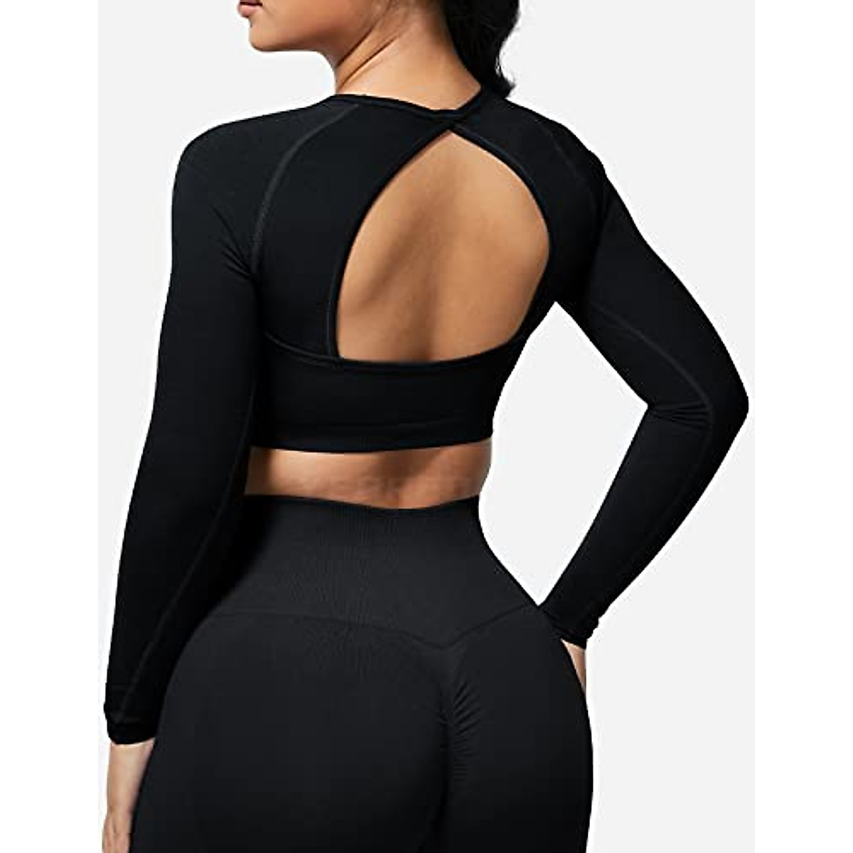 YEOREO Women's Backless T-Shirts Open Back Tee Long Sleeve Yoga Tops Sports Running Shirt