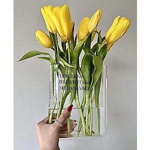 Clear Book vase for Flowers - Aesthetically Designed Acrylic Book Vase for Bookshelf Decor and Centerpieces - Ideal Bookish Gift for Women Friends - Inspirational Phrase (Black)
