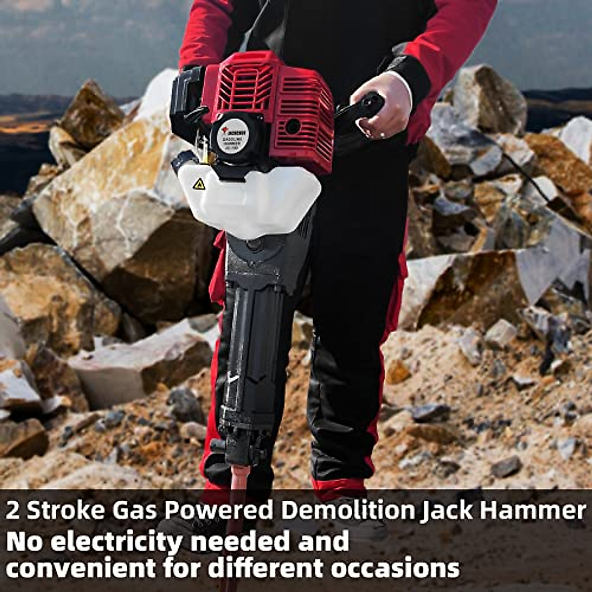 Gas Powered Demolition Jack Hammer 52 cc, JACKCHEN 2 Stroke Gasoline Concrete Breaker with 2 Chisels, 7000RPM and 55J, Designed For Heavy Concrete And Metalworking Projects