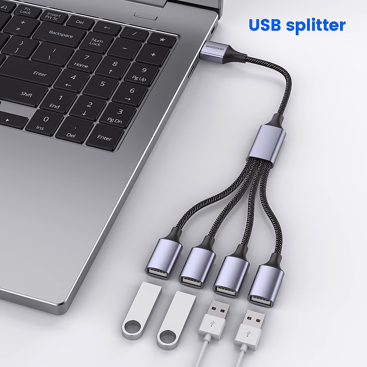 MOGOOD 4-in-1 USB Splitter Cable: USB to 4 USB Power/Data Adapter for Mac, Car, Xbox One, PS4, PS5, PC