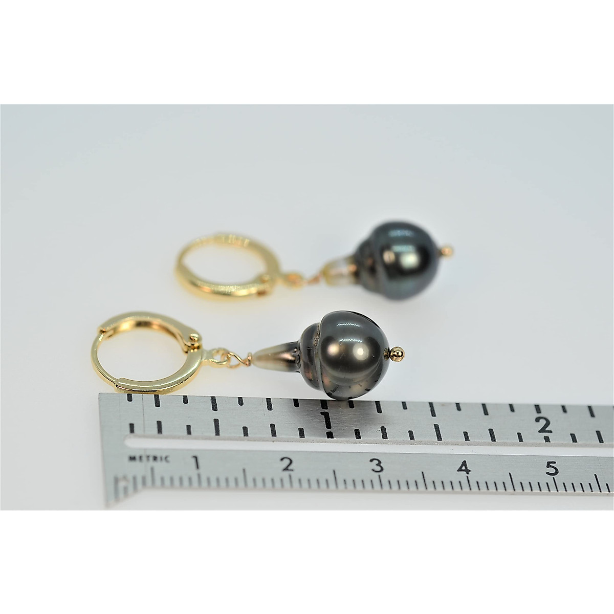 14K Gold Filled Genuine Tahitian Black Pearl Hoop Earrings for Women