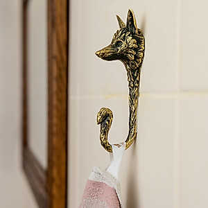 Fox decorative hanging metal wall hook.Hanger Organizer. Handmade. For Kitchen Living Room Bathroom. Rack hangers for hanging Coats Towels Keys Hats Purse Backpacks. Unique design. Brass