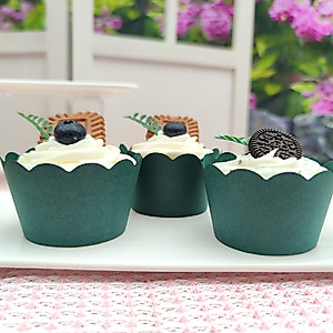 Mybbshower Dark Green Scalloped Edge Cupcake Wrappers for Anniversary Birthday Graduation Wedding Bridal Shower Olive Parties Decorations Pack of 60