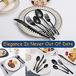 Black Silverware/Flatware/Cutlery Set for 4, 20 Pcs Stainless Steel Utensils Set Service for 4, Modern Kitchen Metal Eating Mirror Polished Tableware Sets Include Knives/Forks/Spoons(Dishwasher Safe)