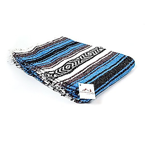 Open Road Goods Bright Blue Mexican Blanket - Authentic Serape Falsa Blanket | Handmade Mexican Throw Blanket | Handwoven XL Blanket from Mexico