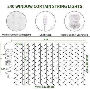 KASZOO 12 Pack Artificial Ivy Leaf Plants with 240 LED Window Curtain String Lights, Fake Plants Vine Hanging Garland, Hanging for Wall Party Wedding Room Home Kitchen Indoor & Outdoor Decoration