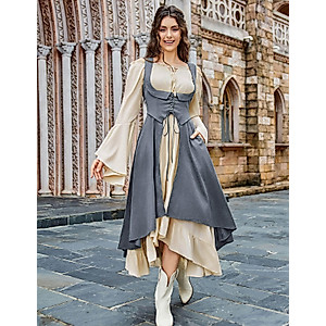 Scarlet Darkness Women Renaissnace Faire Costume Peasant Medieval Lace Up Overdress Slate Gray S