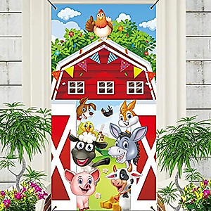 GYA 3x6ft Cartoon Red Barn Door Cover Banner Autumn Farm Animal Straw Backgrounds Indoor Outdoor Decorations Family Kids Baby Party Photo Booth Banner