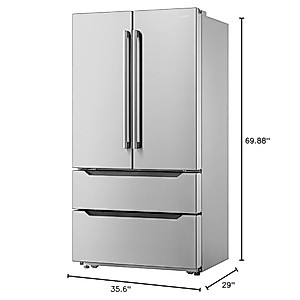 Cosmo FDR225RHSS-G 36 in Double French Door Refrigerator | Energy Efficient Fridge with 2 Drawer Bottom Freezer & Built-In Automatic Ice Maker/Chest, 22.5 cu. ft. Storage Capacity - Stainless Steel