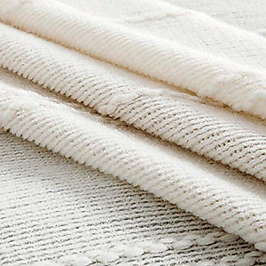 Revdomfly Knitted Throw Blanket White Farmhouse Woven Blankets with Fringe Tassels for Couch Bed, 47" x 67", White