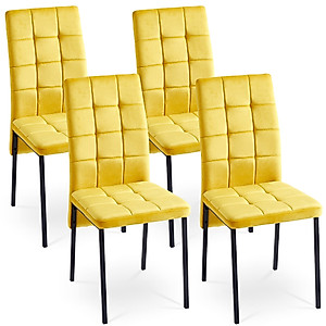 Velvet Dining Chairs Set of 4,Mid Century Modern Dining Room Chairs with Metal Legs,High Back Nordic Dining Chair Modern Fabric Chair for Living Room Kitchen Home Bedroom Vanity (Yellow)