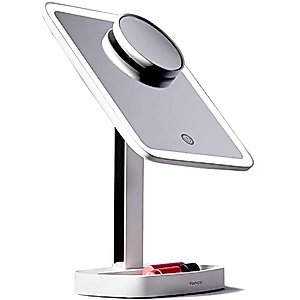 Fancii LED Makeup Vanity Mirror with 3 Light Setting and 15x Magnifying Mirror - Choose Between Soft Warm, Natural Daylight, or Neutral White Lights - Dimmable Countertop Cosmetic Mirror - Aura