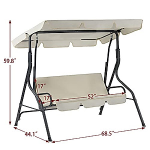 BPS 3-Person Patio Porch Swing Chair with Adjustable Backrest and Canopy - Outdoor Swing Perfect for Patio, Garden, Poolside, and Balcony Relaxation