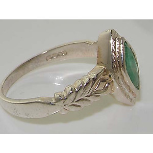 925 Sterling Silver Real Genuine Emerald Womens Solitaire Engagement Ring - Size 6