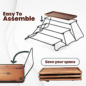 Tidita 3 Tier Serving Tray Acacia Wood - Cupcake Stand & Tower Serving Trays - 3 Tiered Wooden Large Serving Platter for Dessert - Food Display Stands & Charcuterie Board for Party, Picnic, Buffet