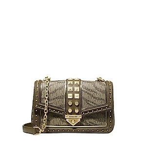 Michael Kors SOHO STUDDED LARGE ANIMAL PRINT LOGO SHOULDER BAG (Olive)