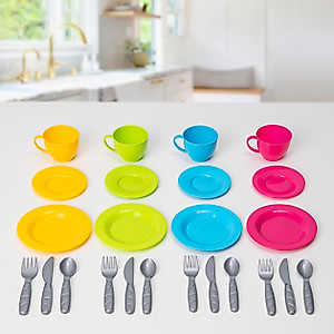 Play Dishes for Kids Kitchen | Pretend Play Kitchen Dishes Set with Drainer | Pretend Dishes Cookware Set | Fun and Colorful Toy Dishes Kit | Childrens Durable Tableware Playset (33 Pcs - Pink)