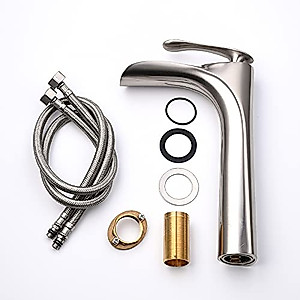 Bathroom Vessel Sink Faucet Tall Brushed Nickel Waterfall Single Handle Bath Lavatory One Hole Basin Mixer Tap Commercial Farmhouse Lead-Free Faucets