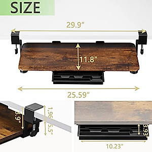 ETHU Keyboard Tray, 26.77" X 11.81" Large Size Keyboard Tray Under Desk with C Clamp-on Mount Easy to Install, Computer Keyboard Stand, Ergonomic Keyboard Tray for Home and Office (Walnut)
