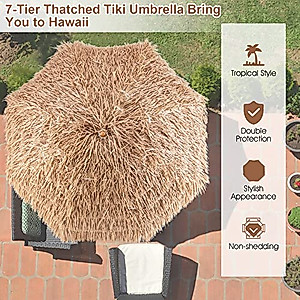 TANGKULA 7.2 FT Thatched Patio Umbrella, Hawaiian Style Grass Beach Umbrella with Tilt Adjustment, 8 Ribs, Tropical Palapa Tiki Umbrella for Garden, Yard, Poolside