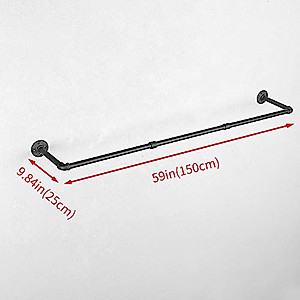 Industrial Pipe Clothing Rack Wall Mounted,Vintage Retail Garment Rack Display Rack Cloths Rack,Metal Commercial Clothes Racks for Hanging Clothes,Iron Clothing Rod Laundry Room(59in,Black)