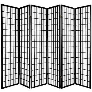 Legacy Decor 6 Panels Room Divider Privacy Screen Partition Shoji Style 6 ft Tall Black Color