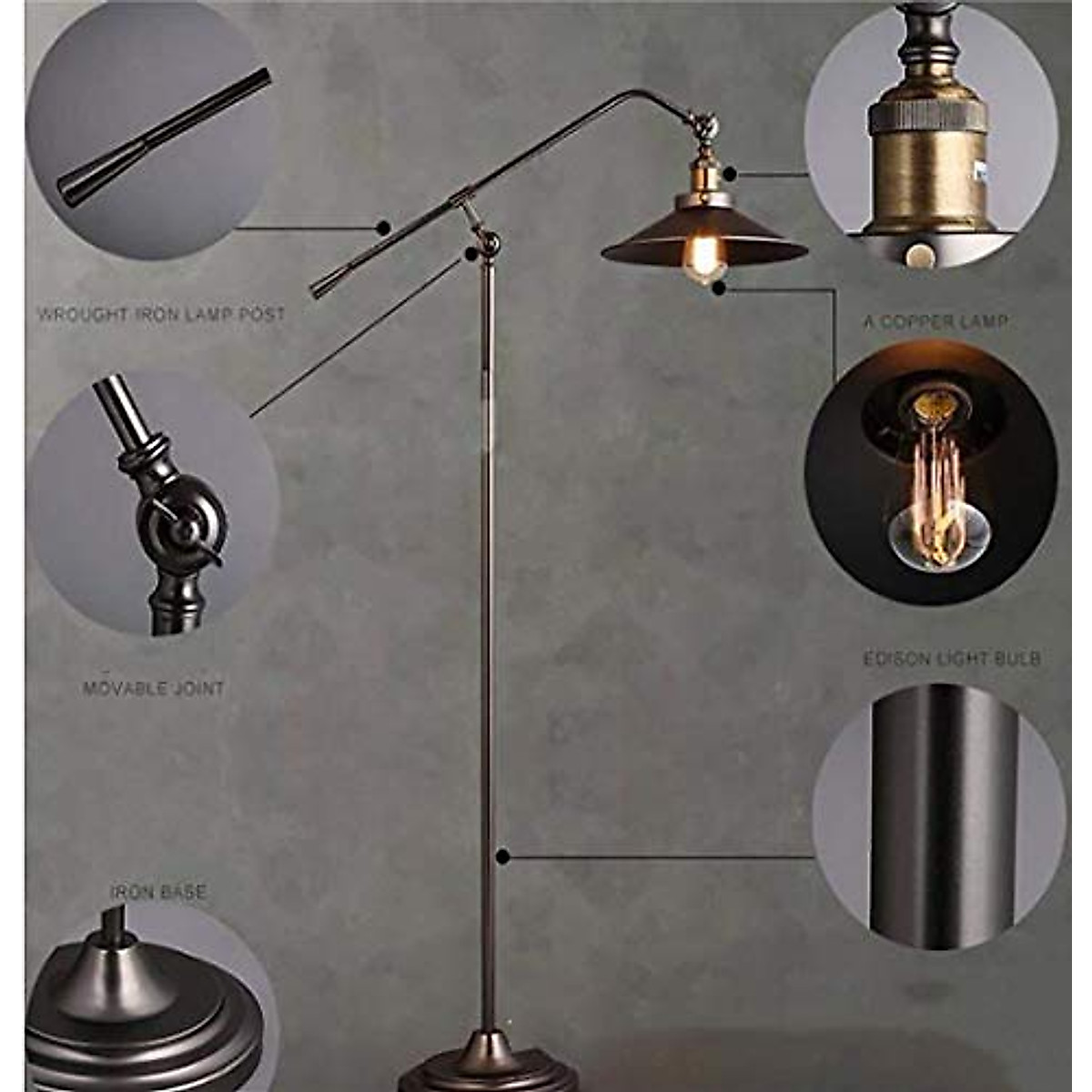 TANGIST Nordic Home Floor Light- Industrial Wind Floor Lamp/Retro Nostalgic Warehouse Study Room Living Room Bedroom Creative Long Arm Fishing Floor Lamp Floor Uplighter Modern Style Home Decoration