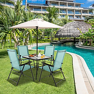 Tangkula Patio Folding Chairs Set of 2, Outdoor Sling Chairs with Breathable Fabric Back & Seat, Portable Dining Camping Chairs for Poolside, Yard, Garden, Deck, Lawn, Beach (Mint Green)