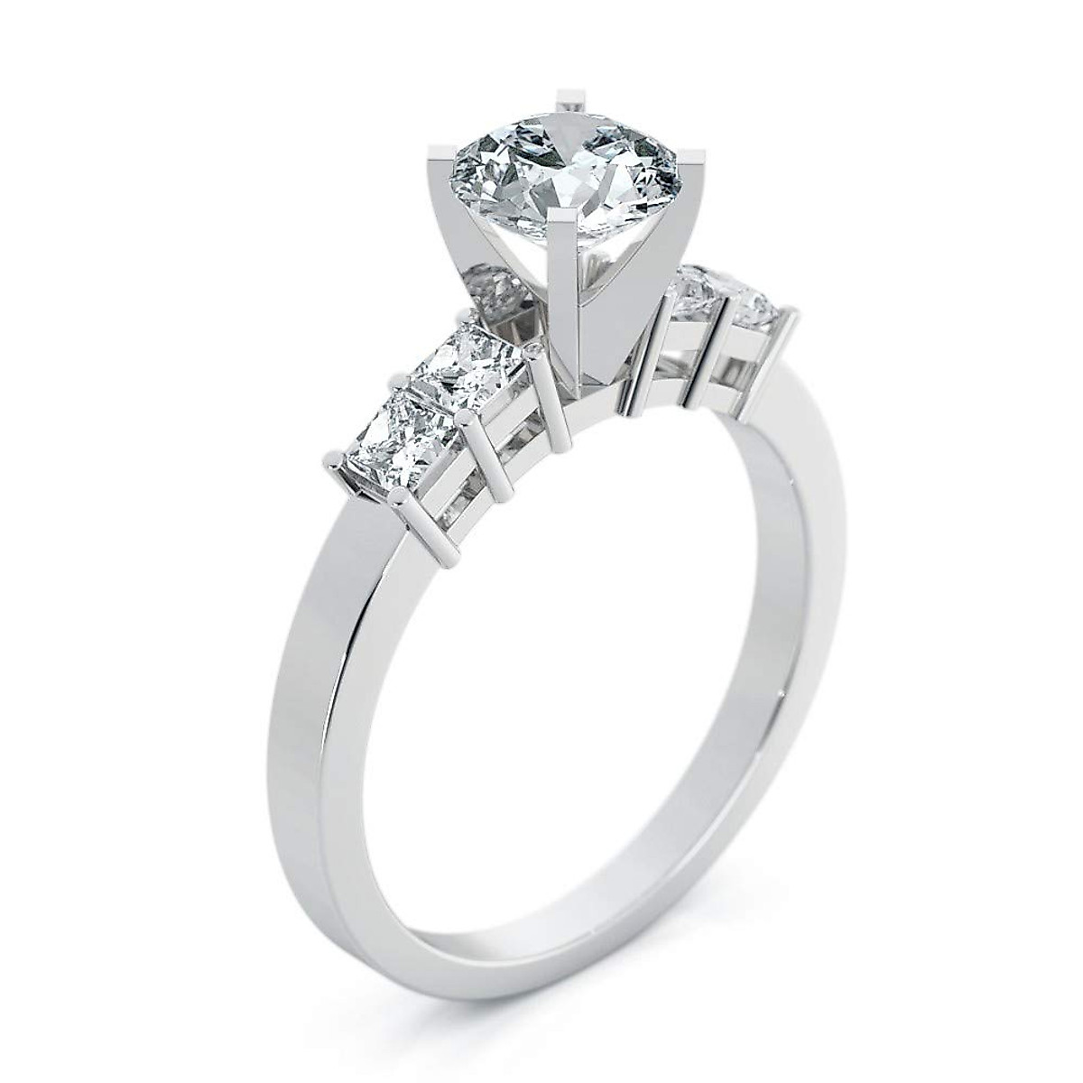 VOLVIROS 1 CT Round Cut Moissanite Engagement Rings for Women for Women Platinum Plated Silver Size 4