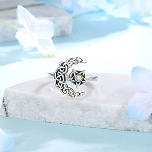 oGoodsunj Fidget Spinner Rings for Women Sterling Silver Moon Star Lotus Ring Stress Relieving Calm Ring Jewelry Gifts for Daughter (Celtic Moon Star)