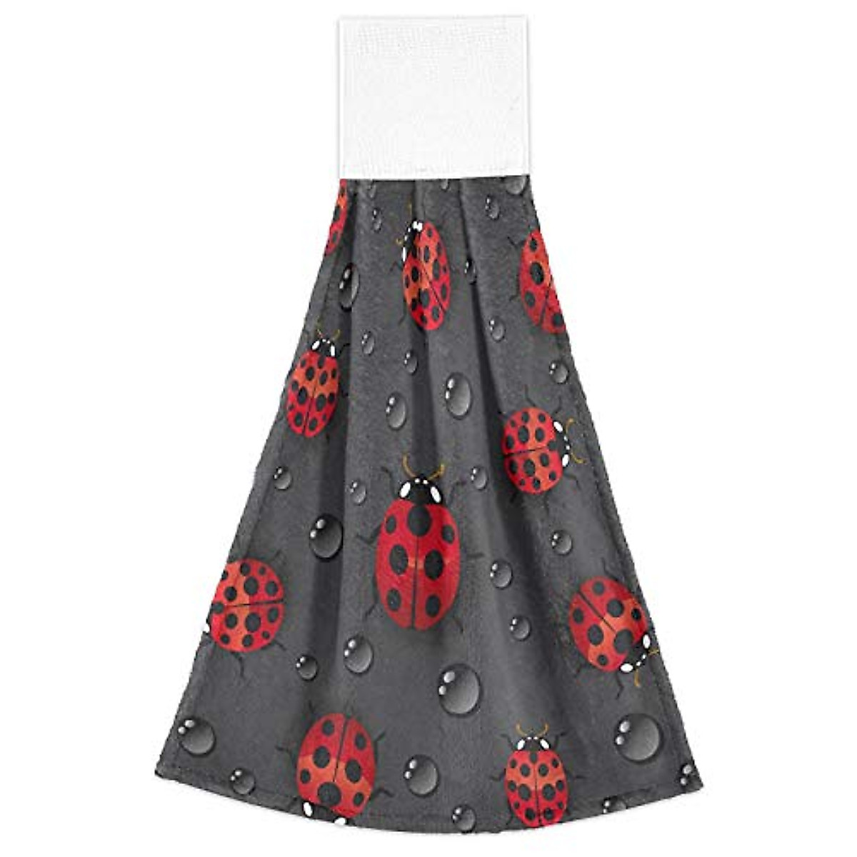 Blueangle Set of 2 Red Ladybugs Hanging Tie Towels Kitchen Hand Towel Absorbent Soft Coral Velvet Dish Wipe Cloth for Kitchen Bathroom
