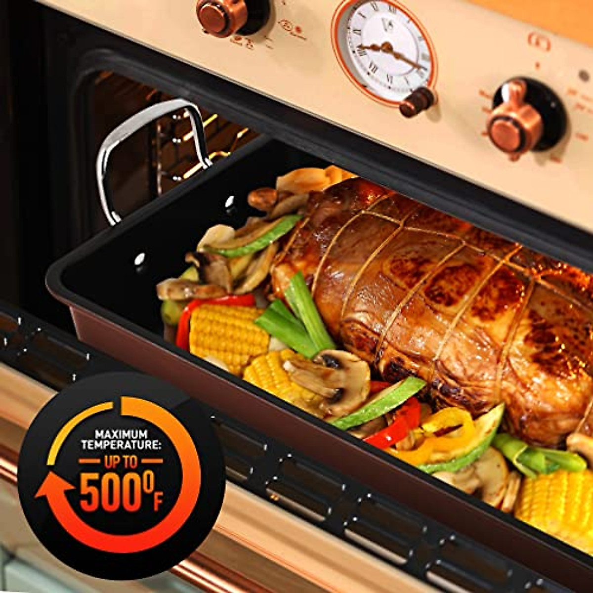 NutriChef Non Stick Roasting Pan with Wire Handle, Carbon Steel Material, Turkey Chicken Roasting Pan Great for Thanksgiving Dinners, Tender Roast, Deep Dishes, and More