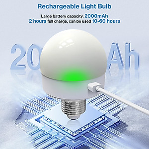 Cadrim Rechargeable Light Bulb, Battery Operated Emergency Lamp with Remote LED Bulbs Detachable Charging Wall Sconce 3 Color, RGB, Timer, Dimmer, E26/E27, for Non-Hardwired, Power Outage, 1 Pack