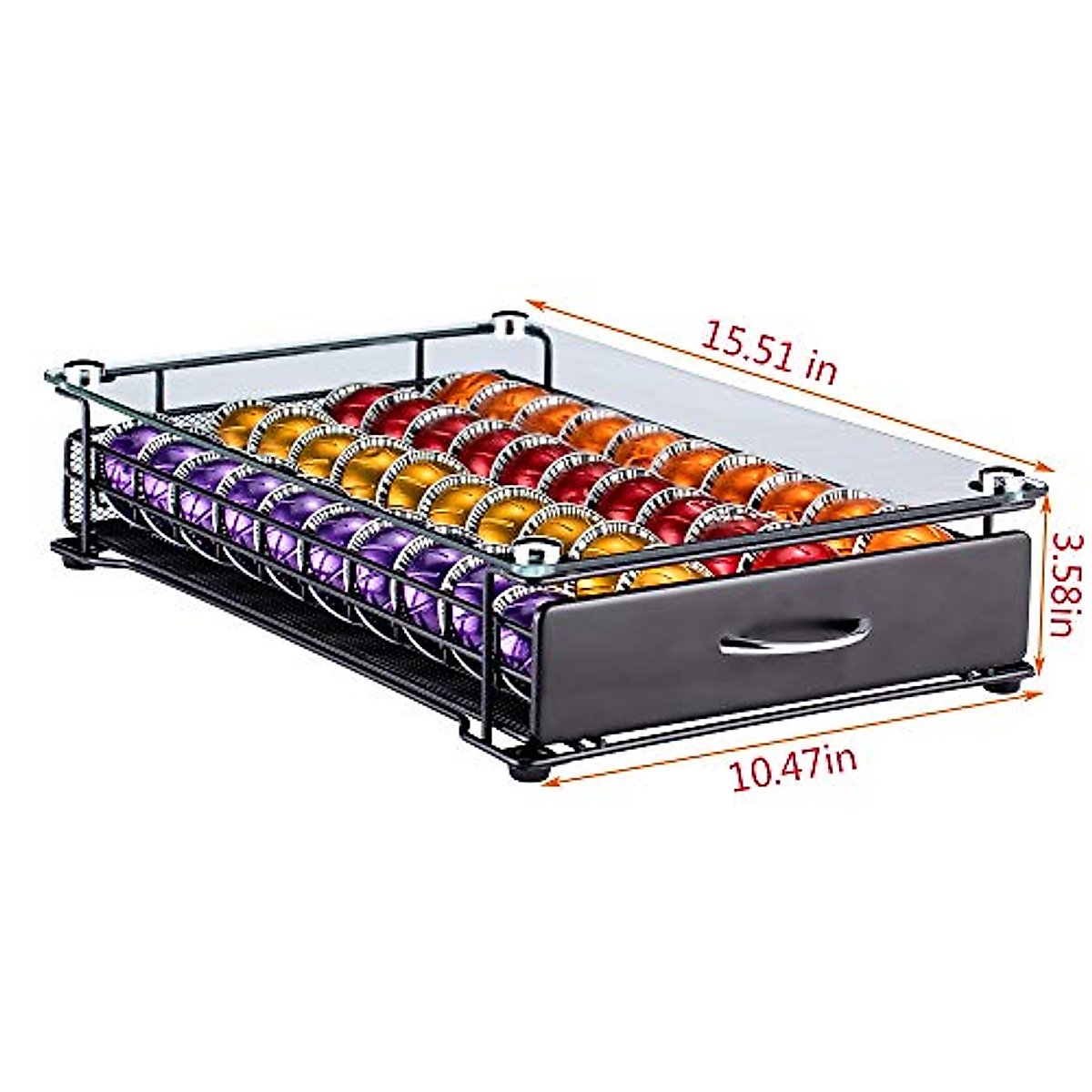Rice rat Vertuo Capsule Holder Drawer for Nespresso With Glass For Cabinet Vertuoline Pod Storage Rack For Counter (Class-40 Pods（With handle）)
