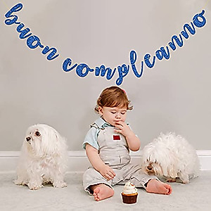 INNORU Buon Compleanno Banner, Italian Happy Birthday Party Decorations, Italian Themed Birthday Party Bunting Garland, Birthday Party Decoration Navy Blue Glitter