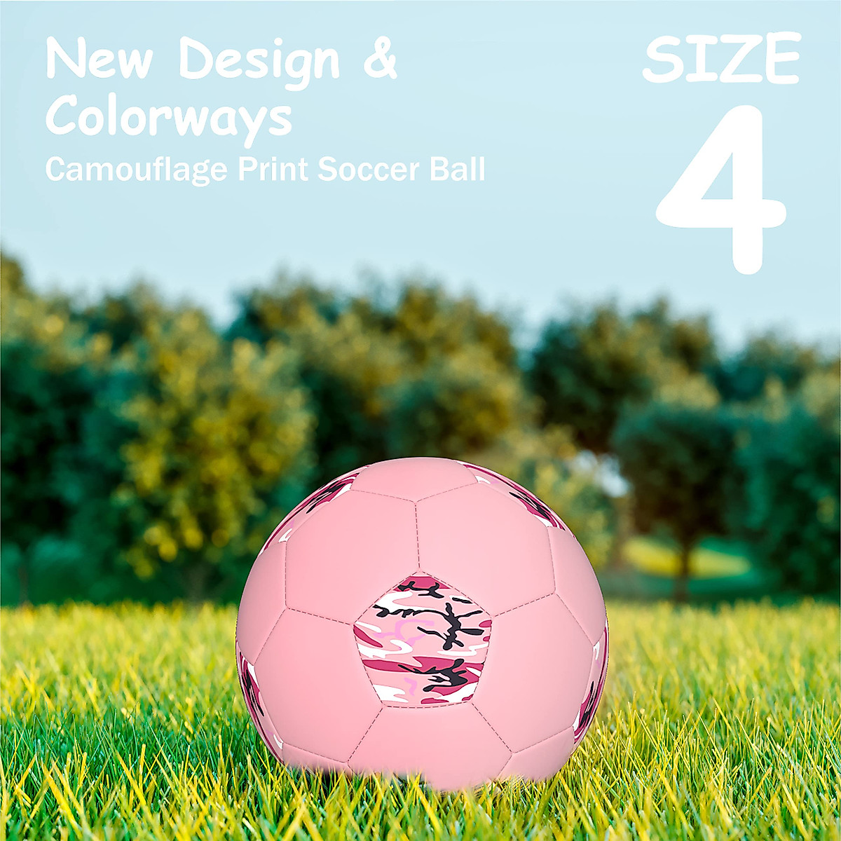 PP PICADOR Soccer Ball Size 4, Kids Soccer Balls for Youth Girls Boys Child Teen Age 4-8 8-12 Outdoor Training Gift with Pump(Camouflage Pink)