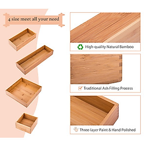 Sansnow Bamboo Organizer Storage Boxes for Tabletop Bathroom Dresser Organizer Small Boxes, Bamboo 4"*4"
