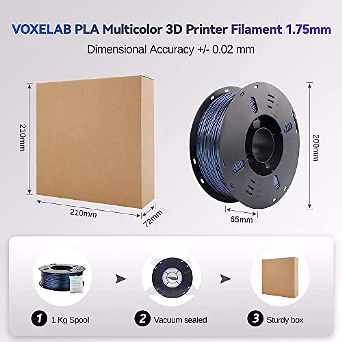 Voxelab 3D Printer Filament, 1.75mm PLA Multicolor Filament, Dimensional Accuracy +/- 0.02 mm, 3D Printing Material 1kg/ Spool, Compatible with FDM 3D Printer/Pen (Burnt Titanium)