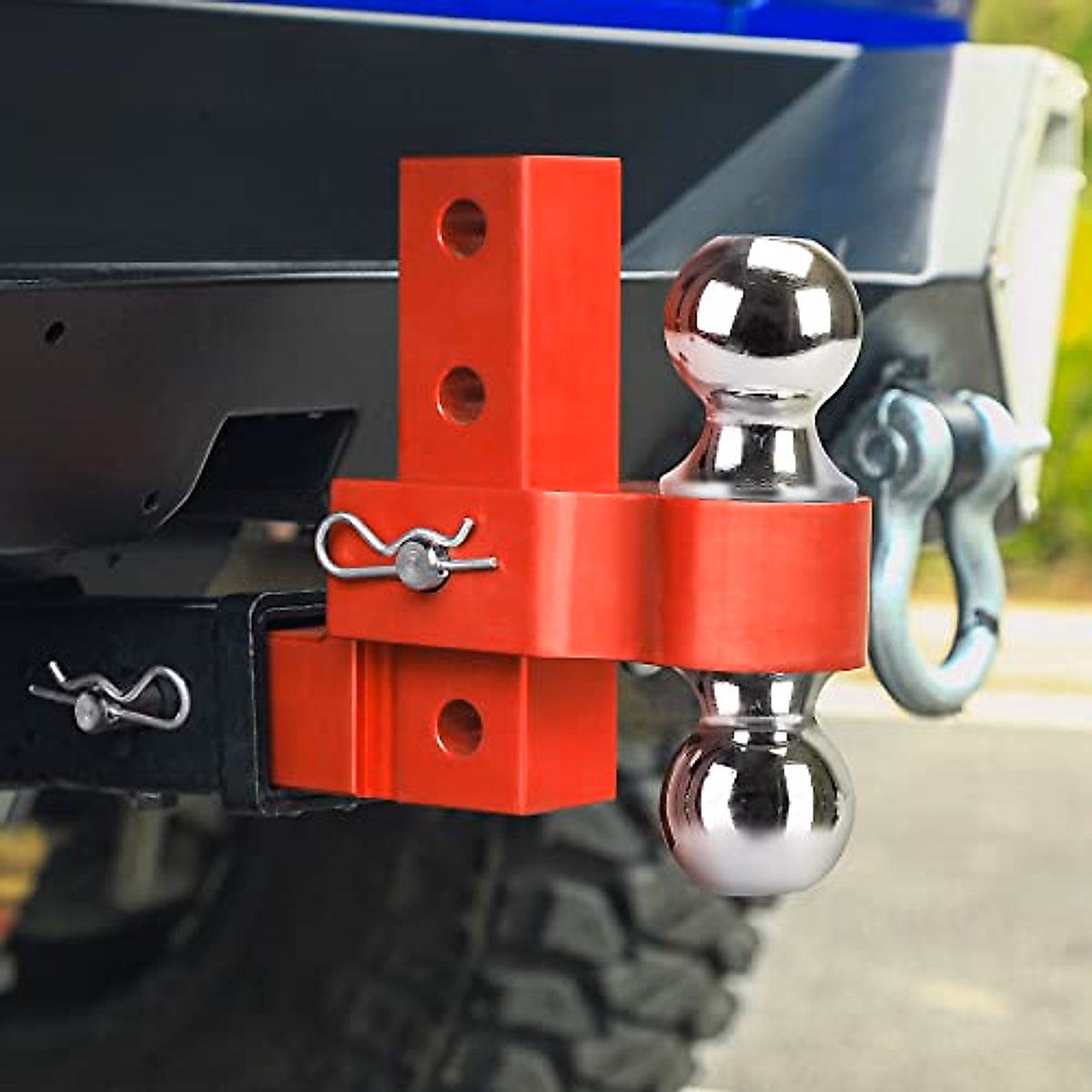 YITAMOTOR Adjustable Trailer Hitch, Fits 2-Inch Receiver, 6-Inch Drop Hitch, Aluminum Tow Hitch, Ball Mount, 2 and 2-5/16 inch Combo Stainless Steel Tow Balls with Double Pins, Red