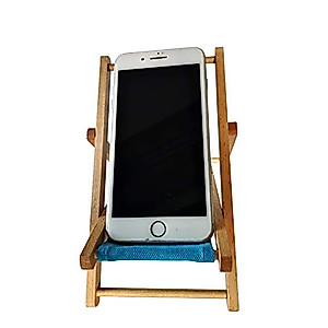 Hanpo Cell Phone Holder Wood & Canvas Beach Deck Chair - Desk Stand for Smart Phone 5.5 Inches (Light Brown) (Turquoise)