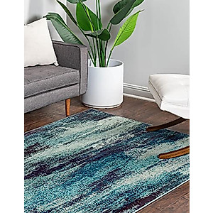 Unique Loom Jardin Collection Colorful, Vibrant, Abstract Watercolor Area Rug, 5' 1" x 8' Rectangle, Blue/Gray