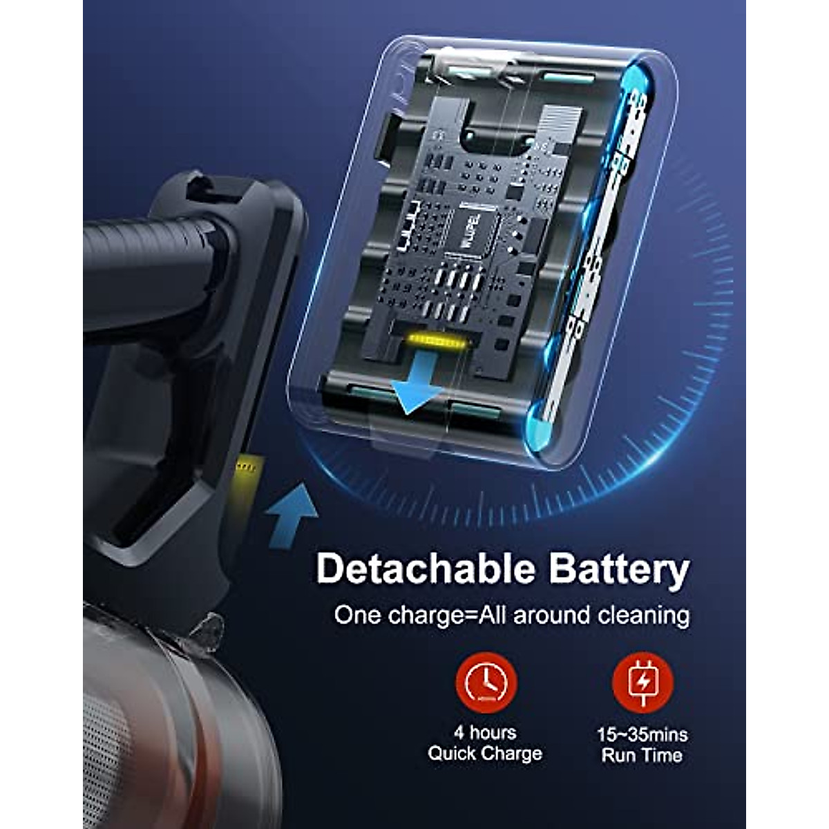 Cordless Vacuum Cleaner, WLUPLE Stick Vacuum Cleaner with 30KPA Powerful Suction, 400W Lightweight Handheld Vacuum with LED Display for Hardwood Floor Carpet Pet Car Cleaning (Hero 8)