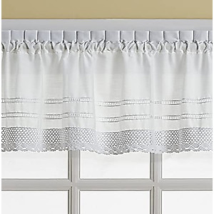 CHF & You White Crochet Cafe Kitchen Curtain Window Valance, Rod Pocket, 58W x 14L inch, 1 Valance