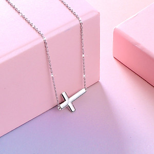 DAOCHONG S925 Sterling Silver Jewelry Sideways Cross Choker Necklace 14 inches to 18 inches