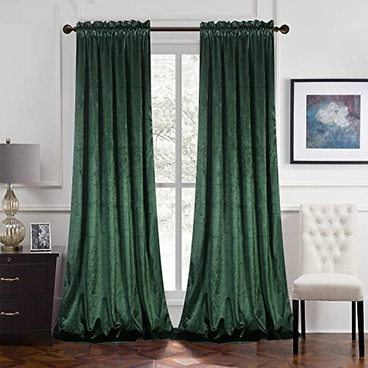 Roslynwood Velvet Curtains Emerald Green 108 inches - Luxury Home Decor Blackout Insulated Velvet Curtain Panels Extra Long Wall Backdrops for Living Room Sliding Glass Door, W52 x L108-inch, 2 Pieces