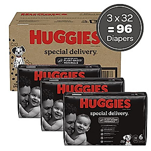 Hypoallergenic Baby Diapers Size 6 (35+ lbs), Huggies Special Delivery, Fragrance Free, Safe for Sensitive Skin, 96 Ct