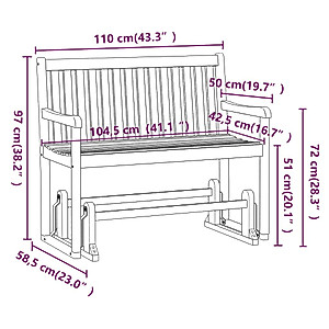 Makastle Patio Swing Bench Porch Loveseat Chair for Outdoor, 2-Person Wooden Garden Rocking Seating for Outside, 43.3" Solid Acacia Wood